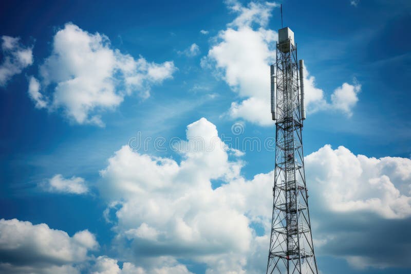 Mobile Network Tower Photo in a Cloudy Sky Stock Illustration ...