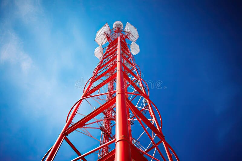Mobile Network Tower Photo in a Cloudy Sky Stock Illustration ...