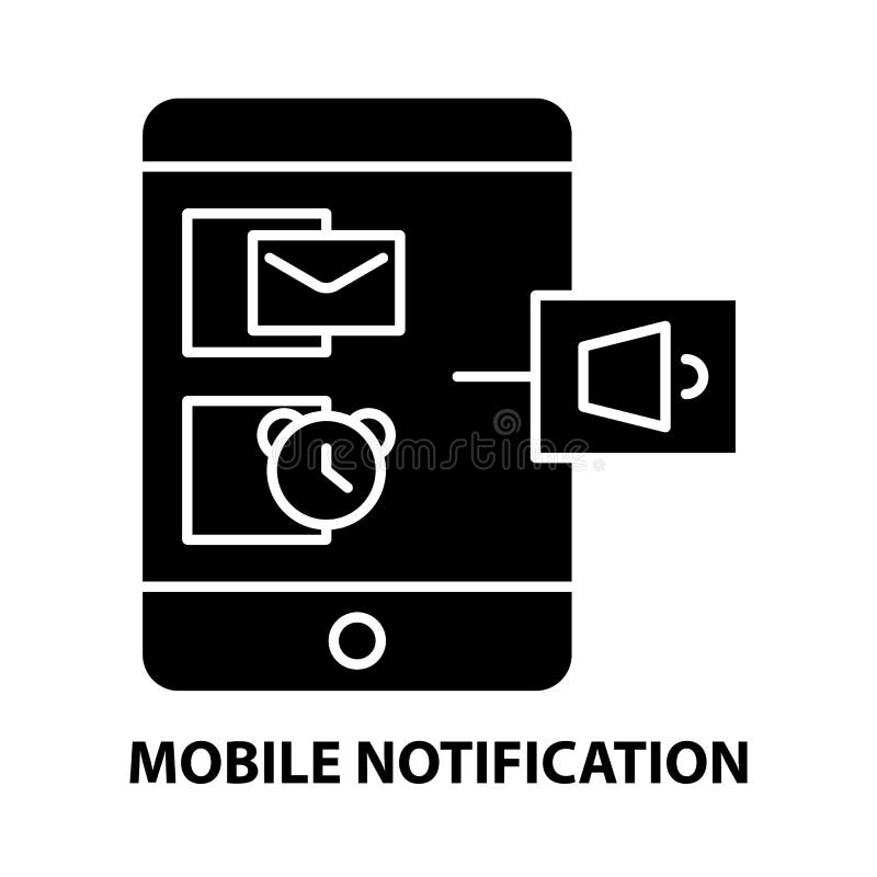 Mobile Notification Icon, Black Vector Sign with Editable Strokes ...