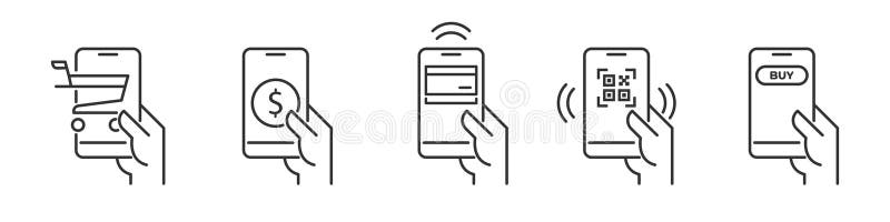 Mobile Online Payment Icon Set. Cashless Mobile Payment Icons Stock ...