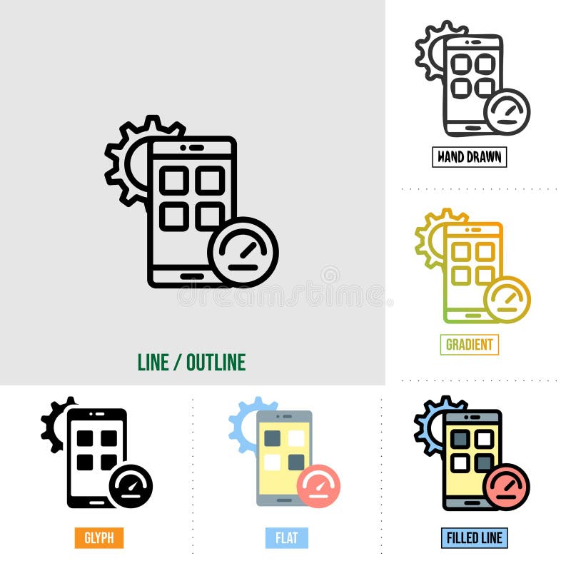 Mobile Optimization Icon in Six Different Styles, Based on Outline ...