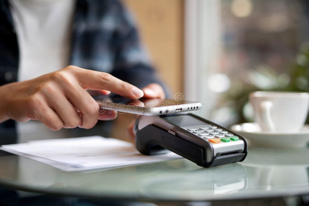 Mobile Payment in a Cafe - Seamless Transaction Stock Illustration ...