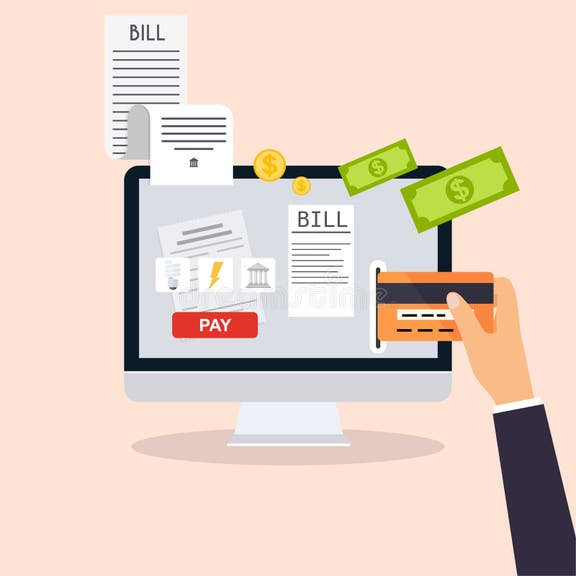 Mobile Payment Concept. Phone Laying Down on Bill Heap. Flat Vector ...