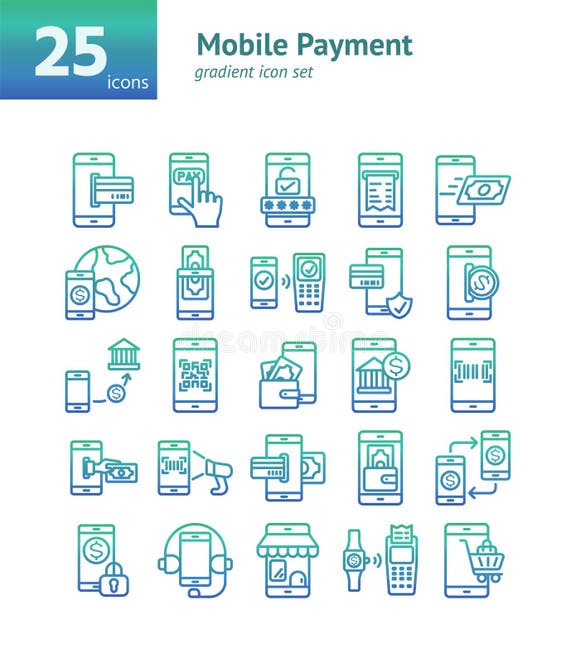 Mobile Payment Gradient Icon Set. Stock Vector - Illustration of ...