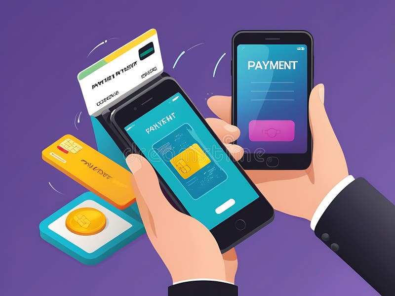 Mobile Payment Methods Using Smartphones and Cards Stock Illustration ...