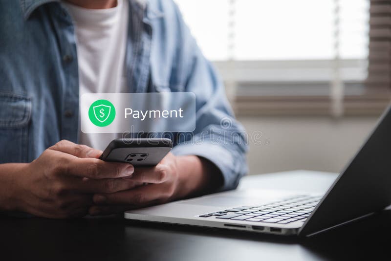 Mobile Payment Security Protection. Person Using a Smartphone for Secure Online Payment ...