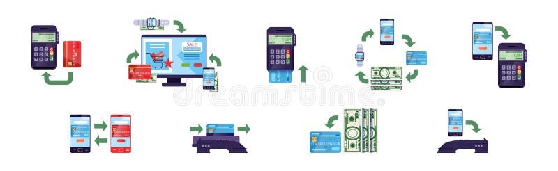 Mobile Payment and Wireless Paying Method Vector Set Stock Vector ...