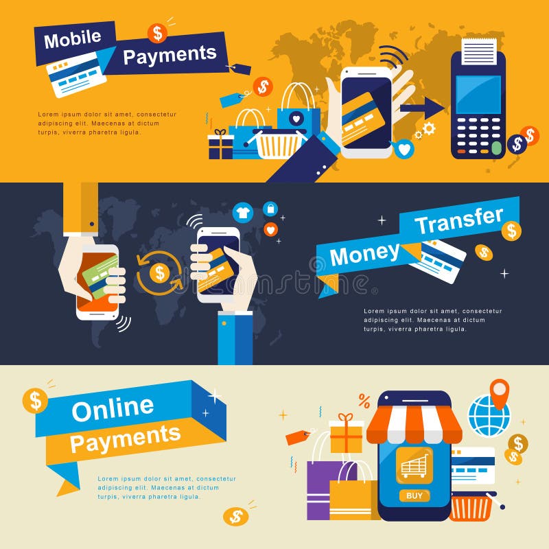 Mobile Payments Banners Design Stock Illustration - Illustration of ...