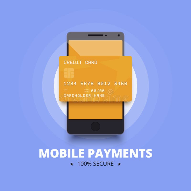 Mobile Payments Illustration with Smartphone and Credit, Debit Card ...