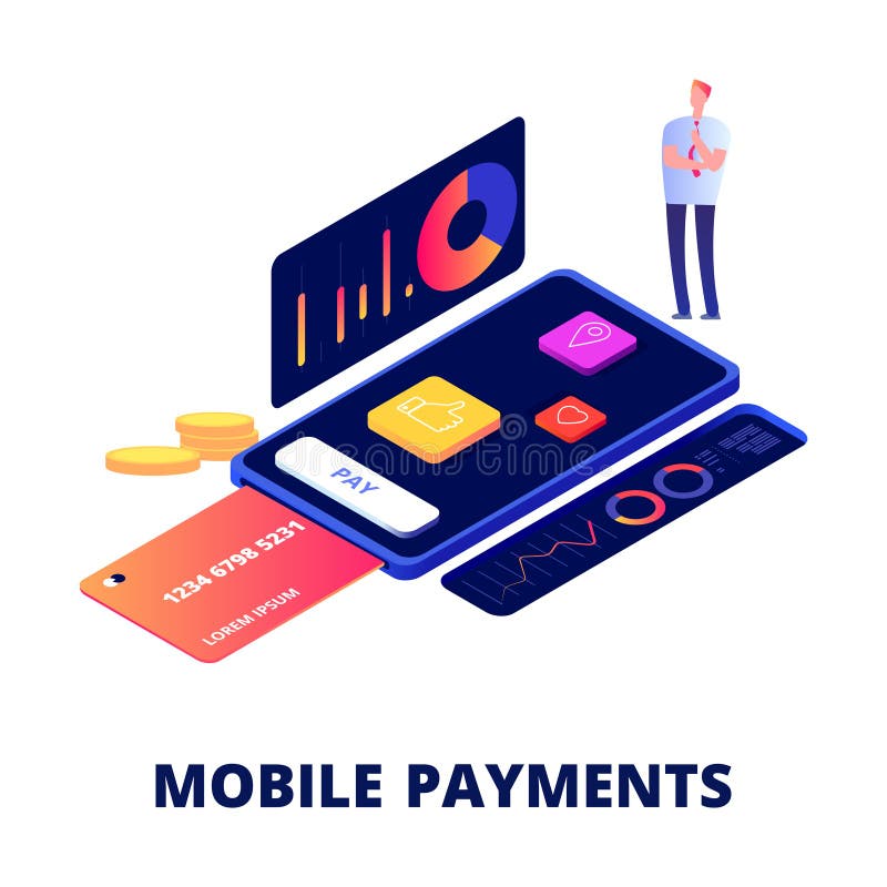 Mobile Payments Isometric Concept. Online Secure Payment Smartphone App ...