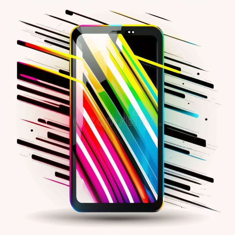 Mobile Phone with Abstract Colorful Lines on White Background. Vector ...