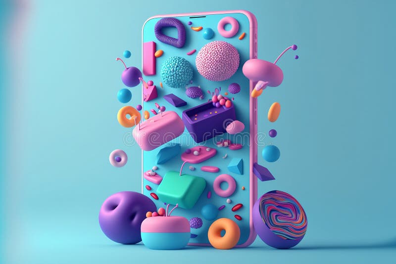 Mobile Phone with Abstract Dobjects on Color Background, Social Media ...