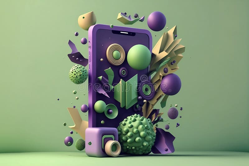 Mobile Phone with Abstract Dobjects on Color Background, Social Media ...