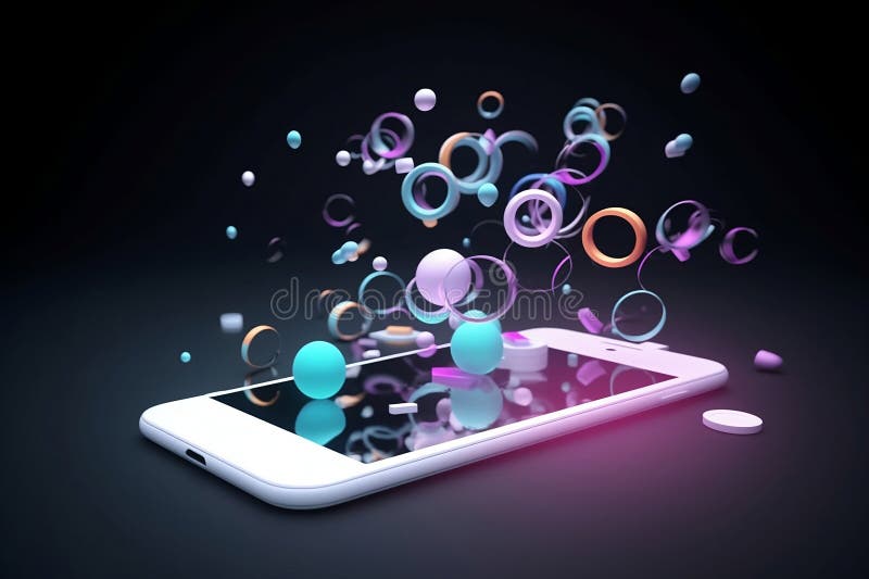 Mobile Phone with Abstract Dobjects on Dark Background, Social Media ...