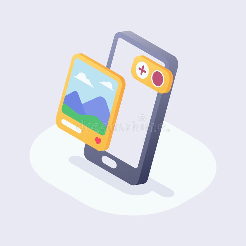 Mobile Phone Add New Images Upload with Modern Isometric Style Stock ...