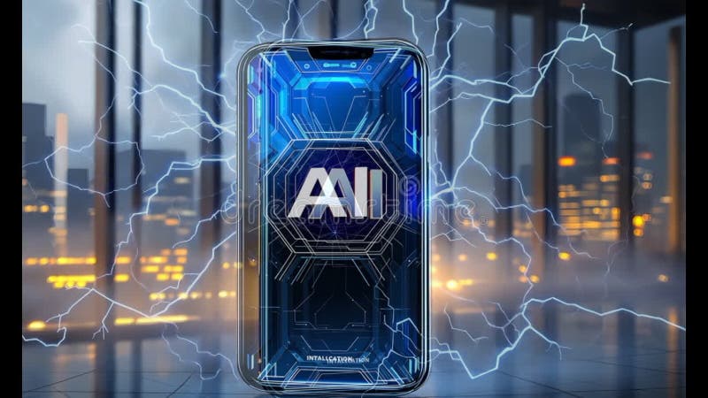 Mobile Phone with AI Technology in Business Surrounding while Thunder ...