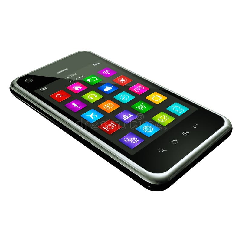 Mobile Phone with App Icons Interface Stock Illustration - Illustration ...