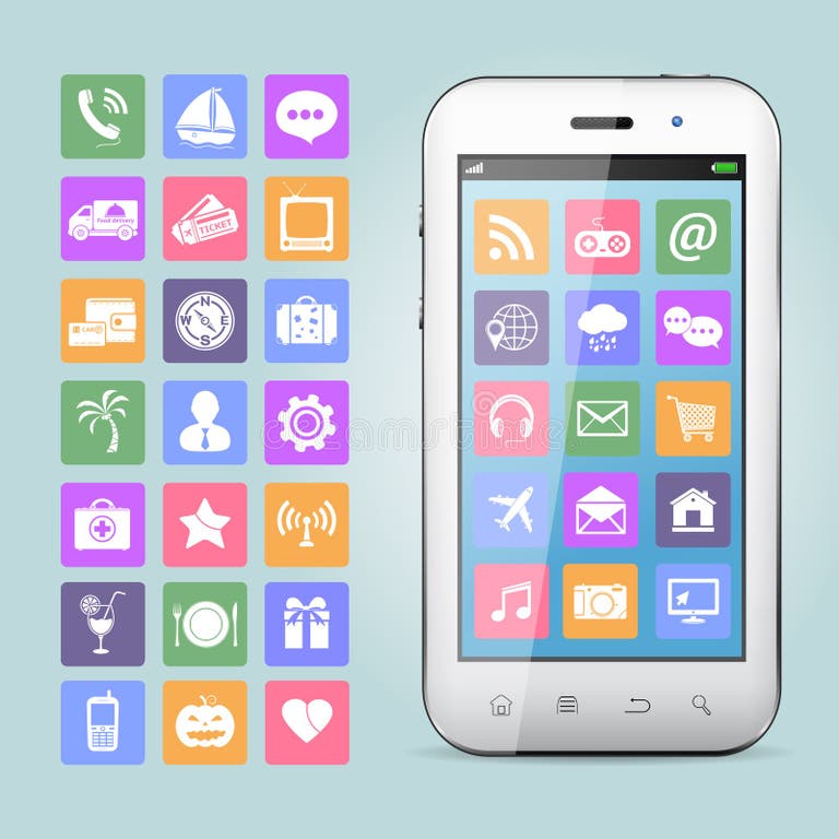 Mobile Phone with App Icons Stock Vector - Illustration of game, camera ...