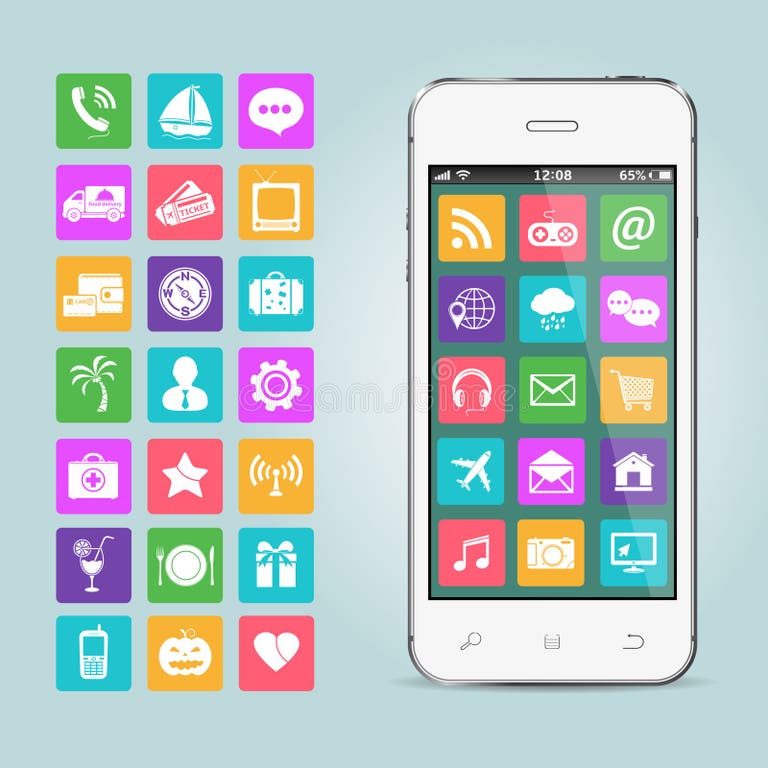 Mobile Phone with App Icons Stock Vector - Illustration of application ...