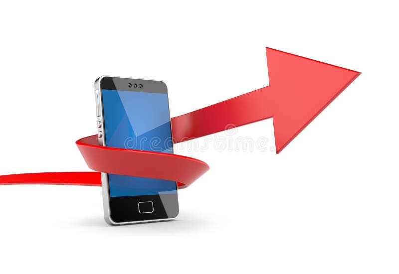 Mobile phone with arrow stock illustration. Illustration of media ...