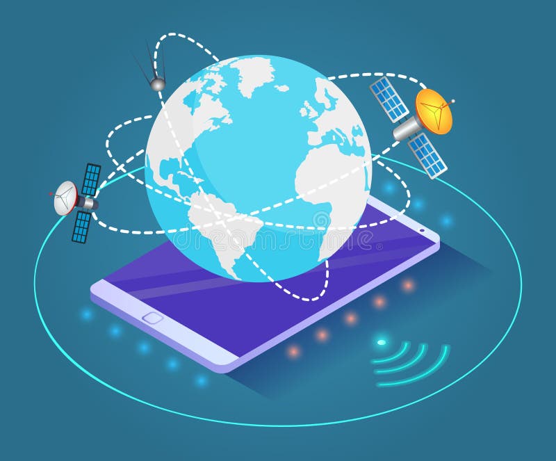 Smartphone with Globe and Satellites 3D Vector Stock Vector ...