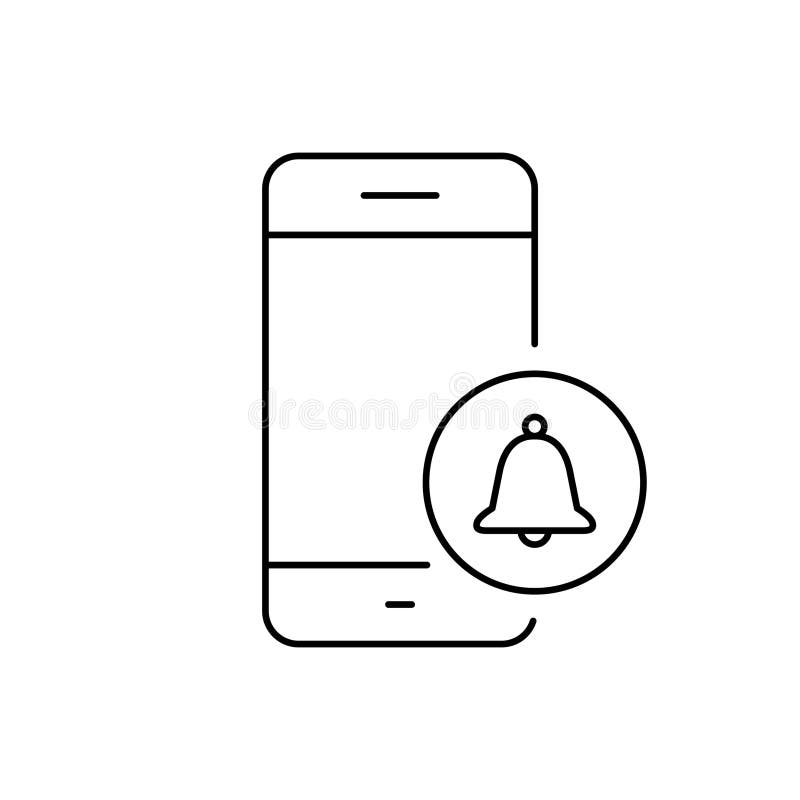 Mobile Phone with Bell Icon in Line Style. Cellphone Notification Sign ...