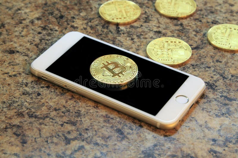 Mobile Phone with Bitcoin Cryptocurrency Coins Stock Image - Image of ...