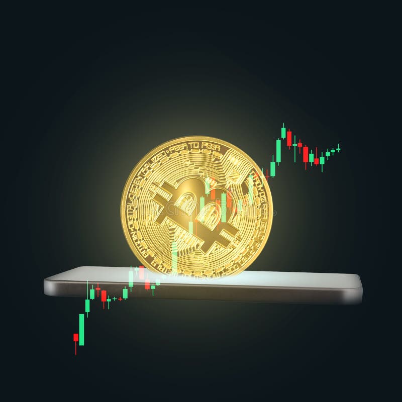 Mobile Phone with Bitcoin Icon and Financial Chart Stock Illustration ...