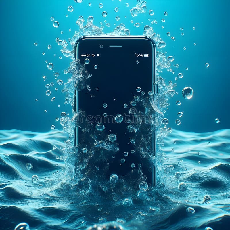 Mobile Phone with Black Screen in Blue Transparent Water Stock ...