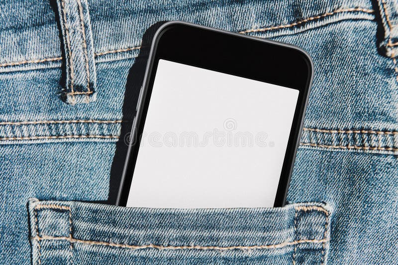 Mobile Phone with Blank Mockup Screen in the Pocket of Blue Jeans Stock ...