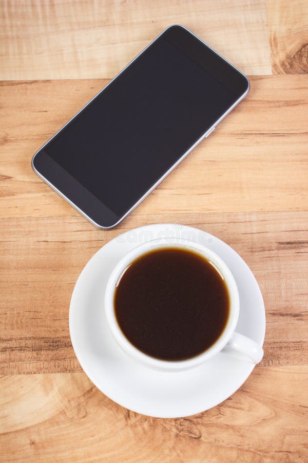 Mobile Phone with Blank Screen and Cup of Coffee Stock Photo - Image of ...