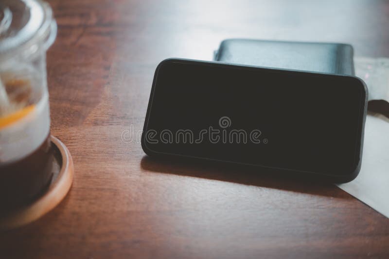 Mobile Phone with Blank Screen with a Cup of Coffee Stock Image - Image ...