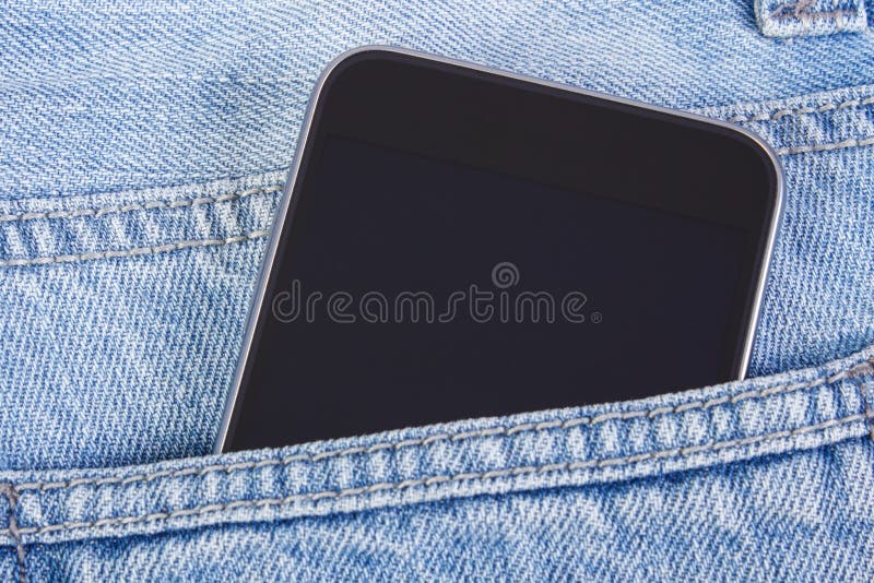 Mobile Phone with Blank Screen in Pocket Jeans, Smartphone Stock Photo ...