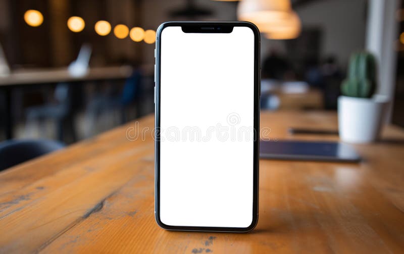 Mobile Phone Blank Screen on Workspace Table with Copy Space Stock ...