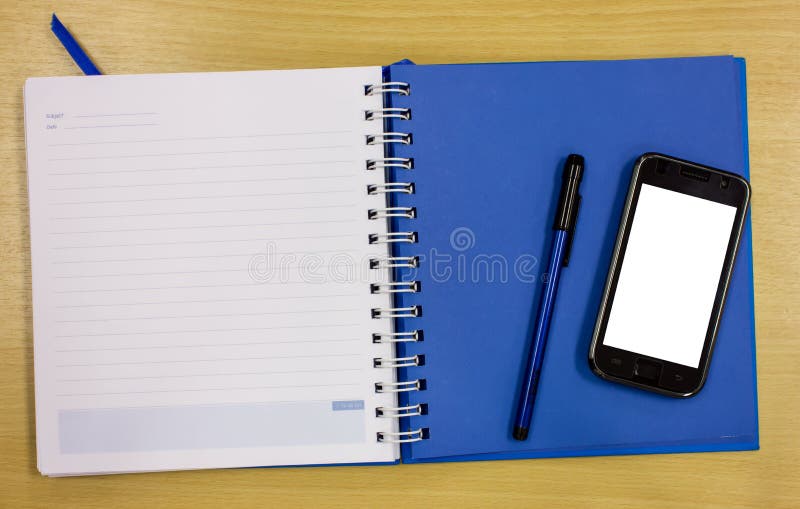 Mobile Phone Blue Diary Book Stock Photo - Image of lines, modern: 32380130