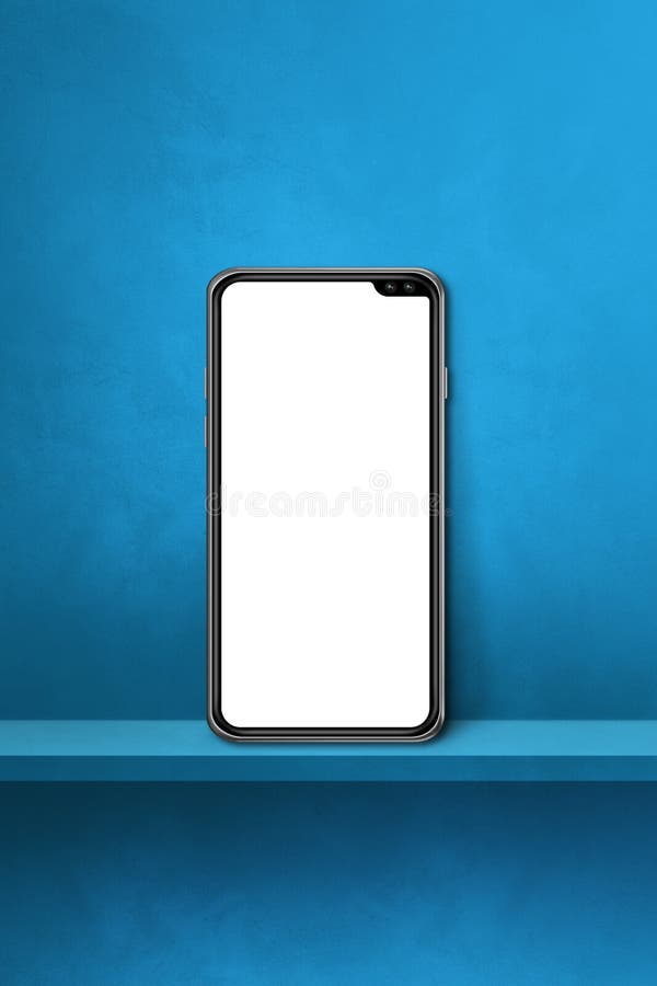 Mobile Phone on Blue Wall Shelf. Vertical Background Stock Illustration ...