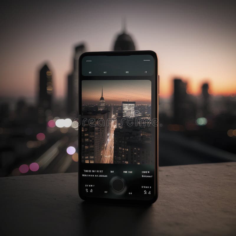 A Mobile Phone with a Blurred Background of a Modern Cityscape Stock ...