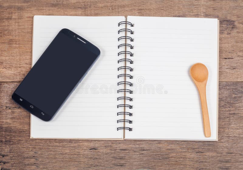 Mobile Phone and Book Note in Vintage Wooden Stock Photo - Image of ...