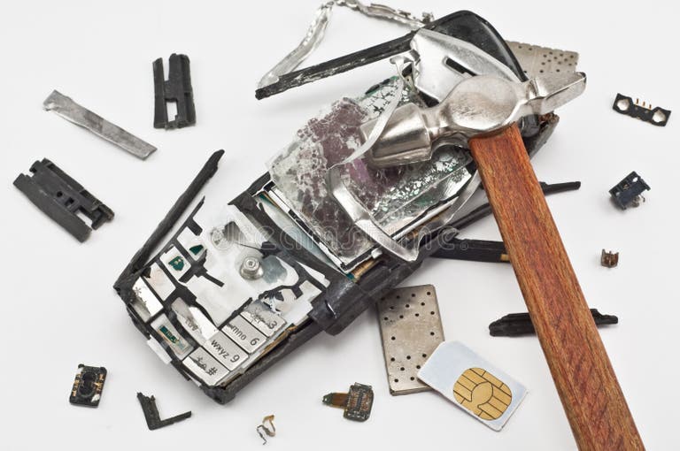Mobile Phone Broken with a Hammer Stock Photo - Image of destruction ...