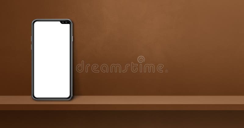 Mobile Phone on Brown Wall Shelf. Background Banner Stock Illustration ...