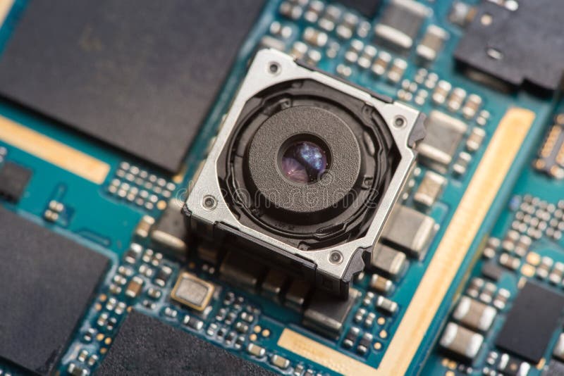 Mobile Phone Camera Module on a Blue Printed Circuit Board. Stock Photo ...