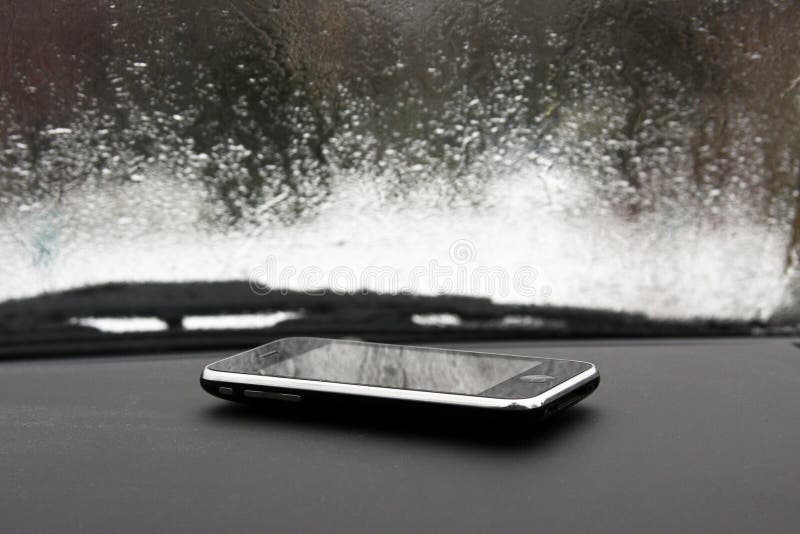 Mobile Phone in Car with Rain Stock Photo - Image of interior ...