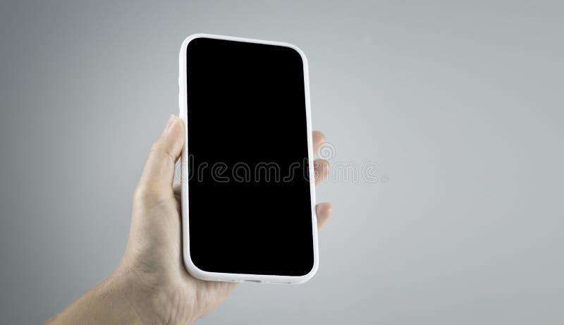 Mobile Phone, Cell Phone Smarfone in Hand Black Screen Empty Copy Space ...