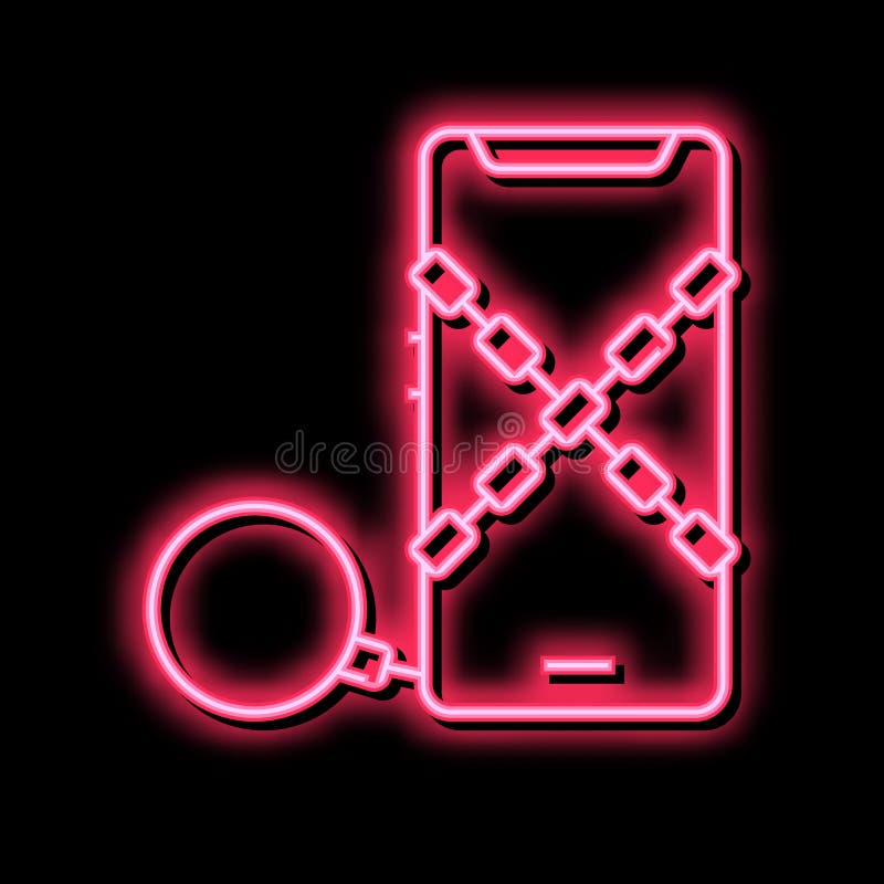 Mobile Phone with Chain and Core Neon Glow Icon Illustration Stock ...
