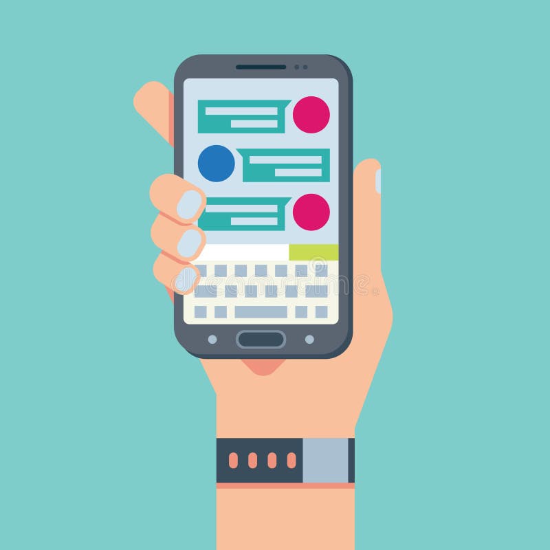 Mobile Phone Chat Message Notifications, Hand with Smart Phone and ...