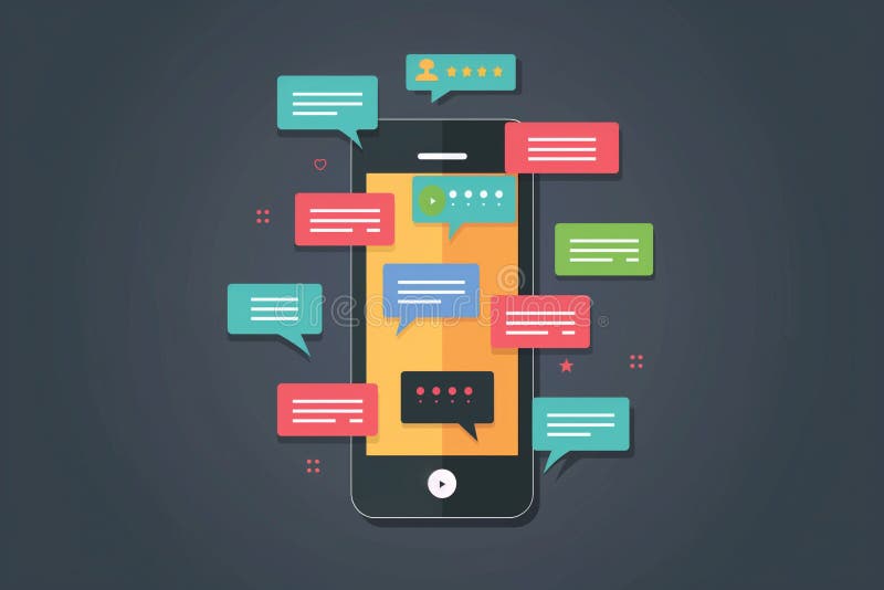 Mobile Phone Chat Message Notifications Illustration. Colorful Speech ...