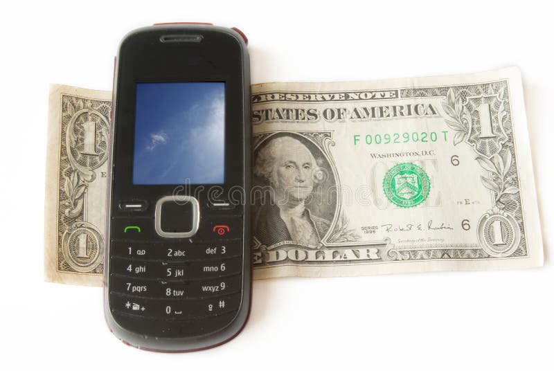 Mobile Phone with Coins and Dollar Banknotes Stock Photo - Image of ...