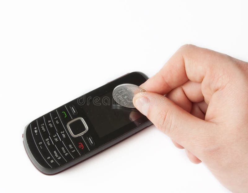 Mobile Phone with Coins in Human Hand Stock Photo - Image of concepts ...