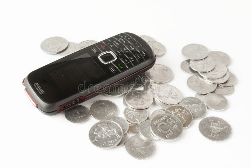 Mobile Phone with Coins in Human Hand Stock Photo - Image of concepts ...