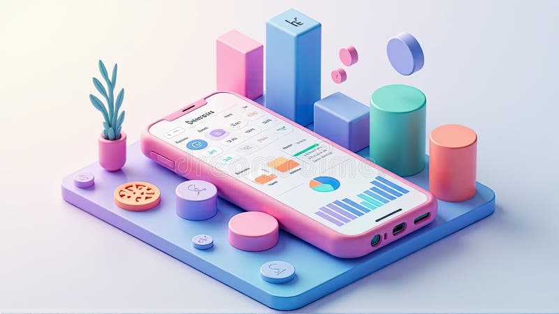 Mobile Phone with Colorful Geometric Shapes and Data Visualization ...